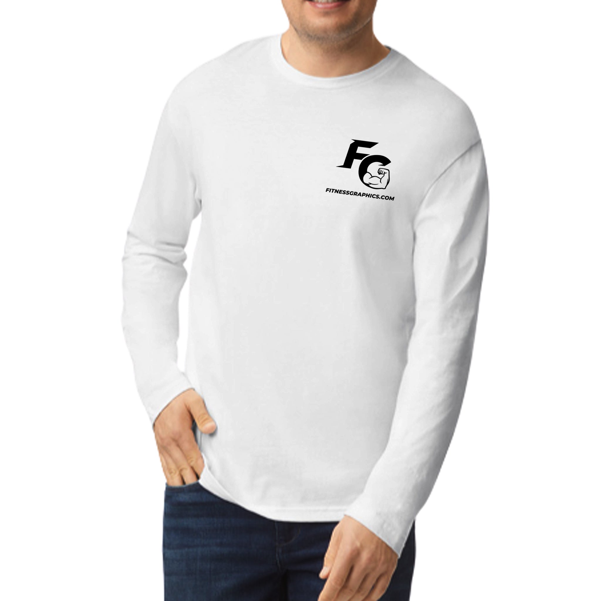 White Long Sleeve FG Logo Tee – FitnessGraphics.com