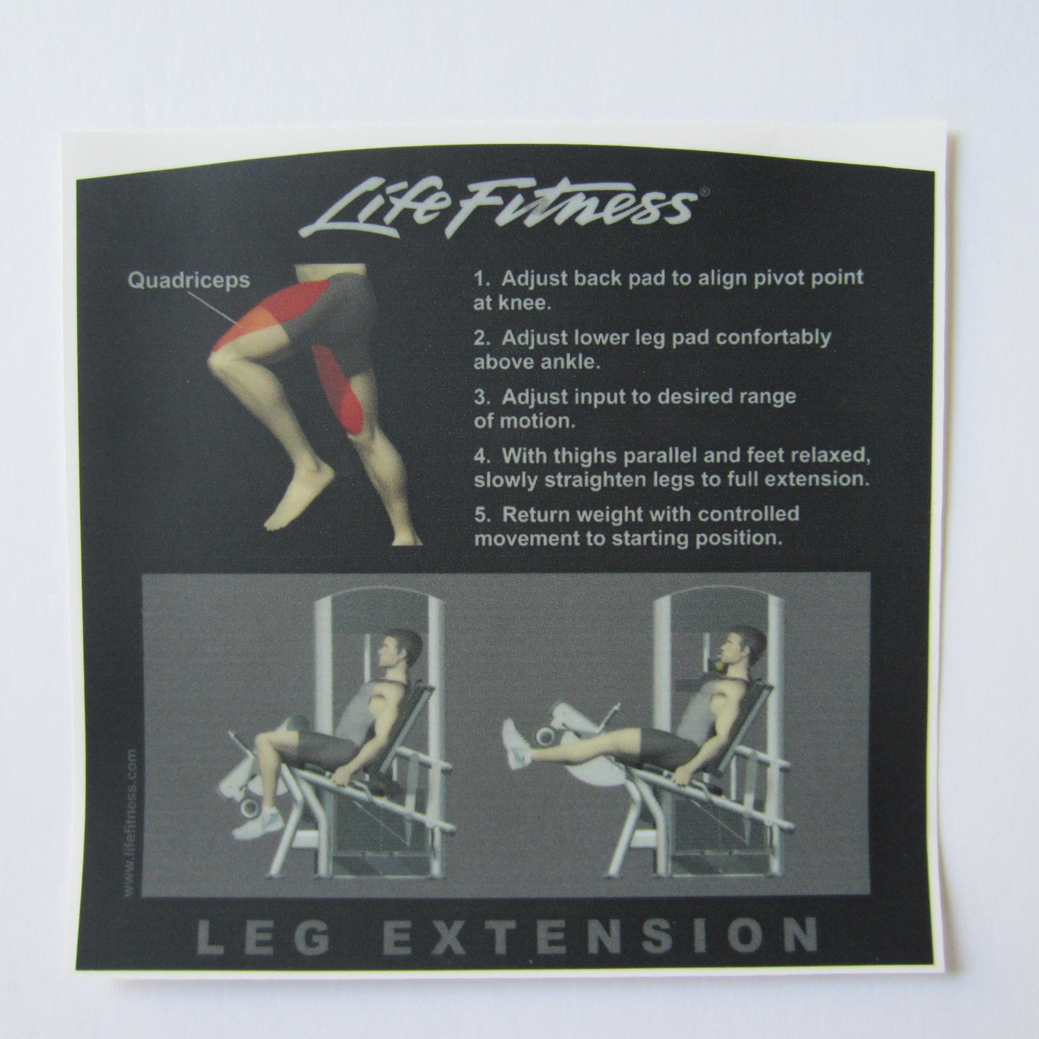 Life Fitness Signature Leg Extension Instruction Decal ...